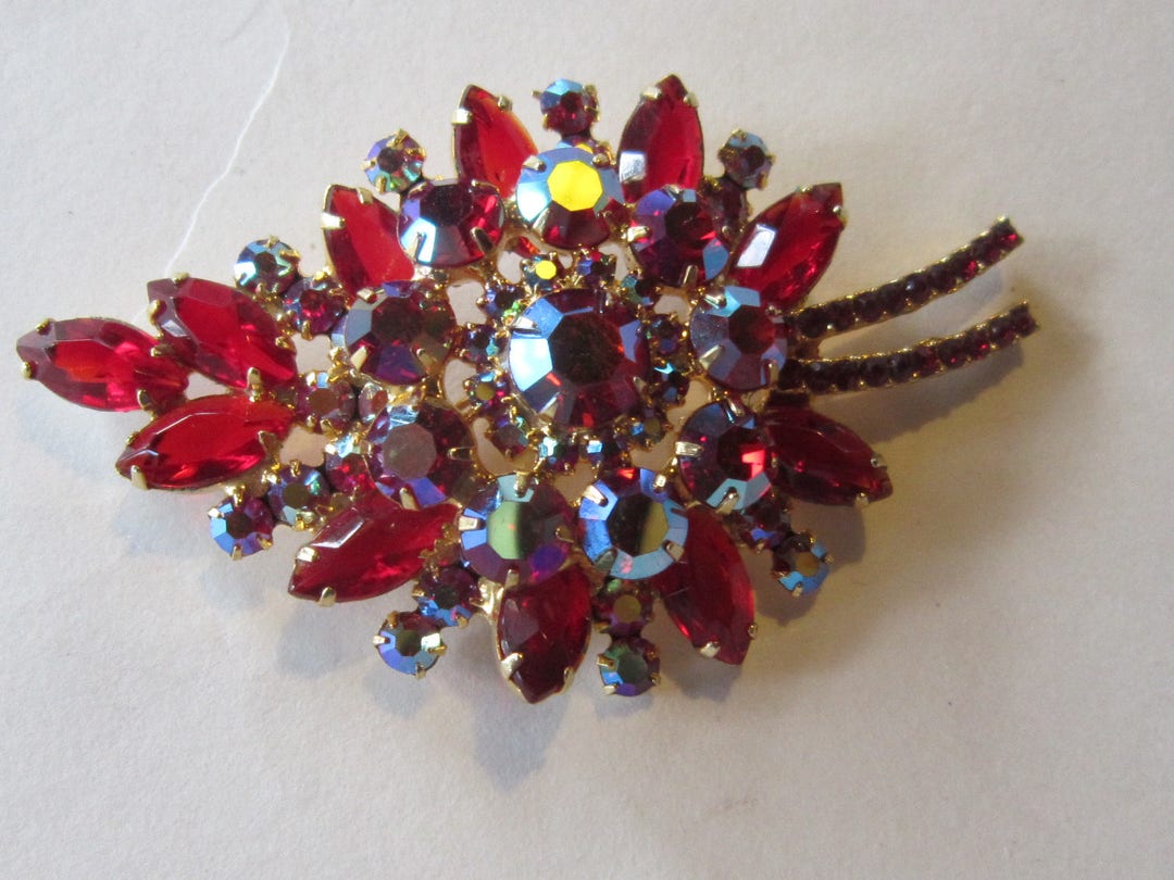 Vintage Juliana Ruby Red Rhinestone Brooch W/ab Stones 3 1/4" by 2" - Etsy
