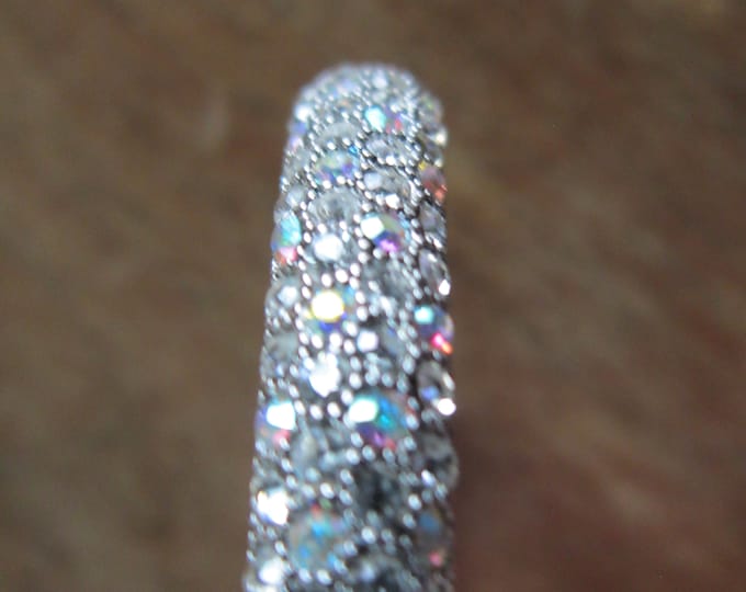 Two Signed Joan Rivers Crystal Bangles Clear Stones and Shades of Brown ...