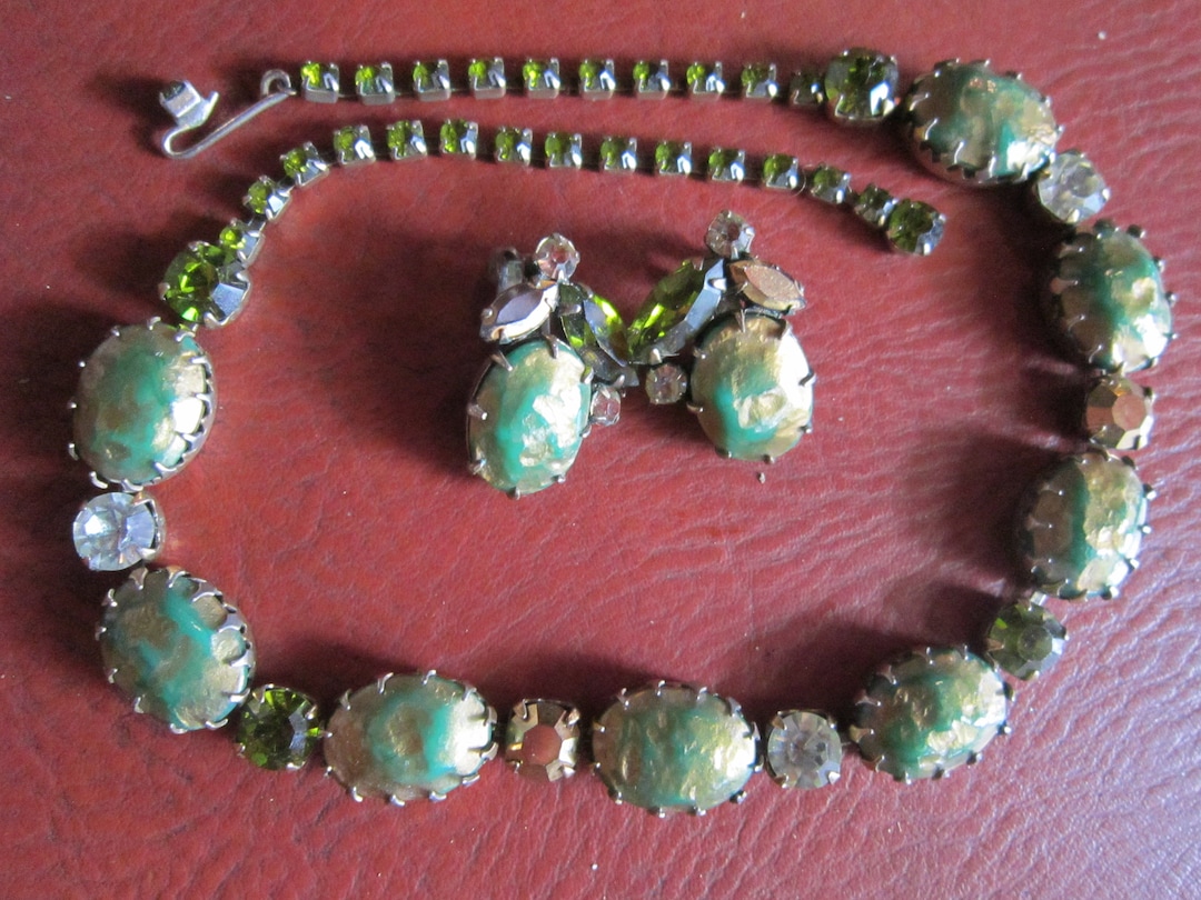 Gorgeous Vintage Regency Necklace With Clip Earrings Rhinestones and ...