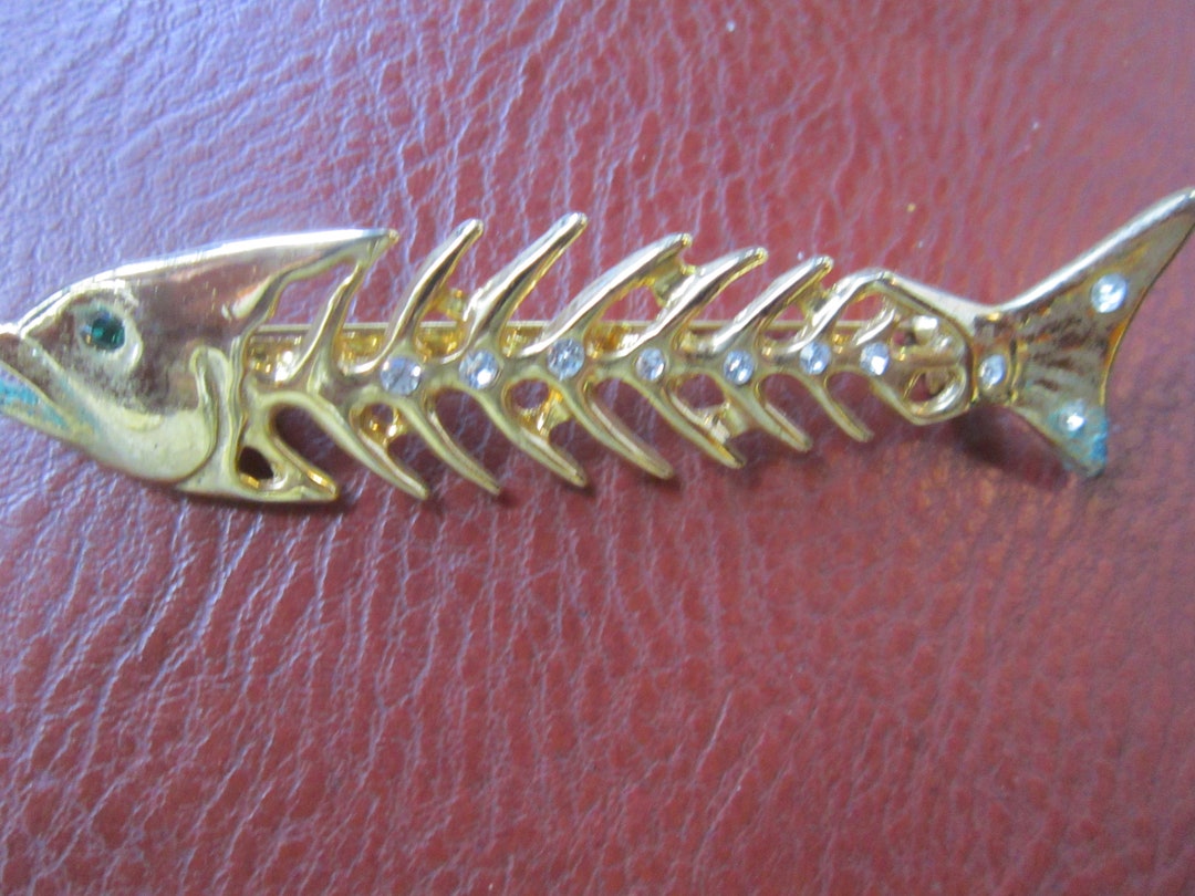 Sweet Vintage Fish Bone Pin With Rhinestones 3 1/2" Long - Etsy