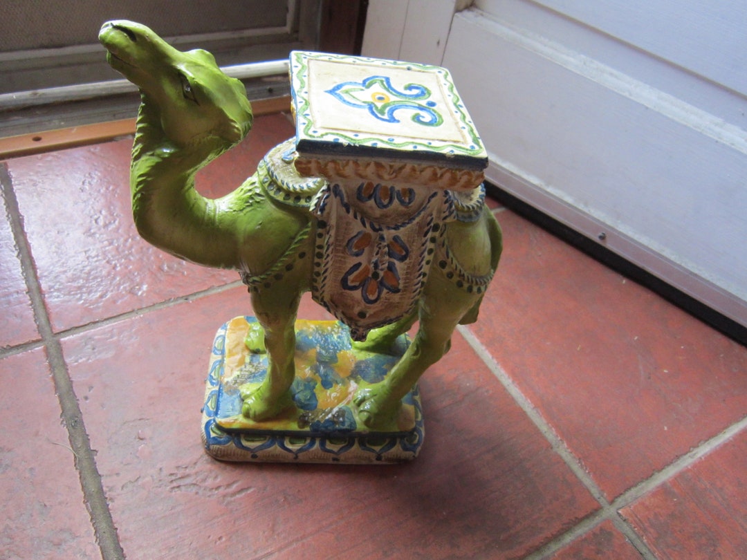 Gorgeous Heavy Morrocan Look Camel Plant Stand Very Colorful 9 1/2 Tall ...