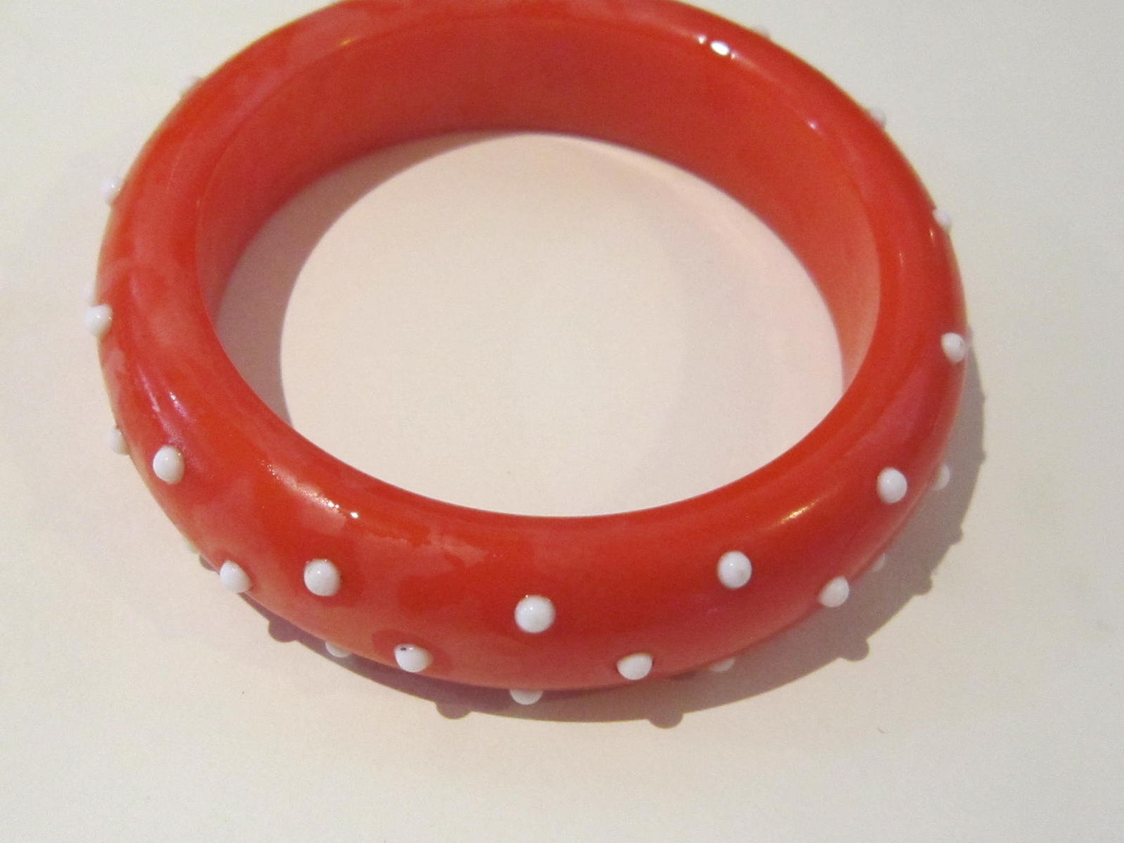 RARE Orange Bakelite Bangle With White Raised Dots Excellent Vintage ...