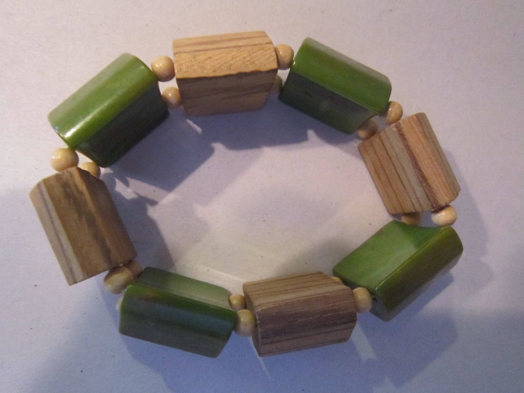 Green Bakelite & Wood Braclelet Gorgeous Vintage Bakelite - Etsy