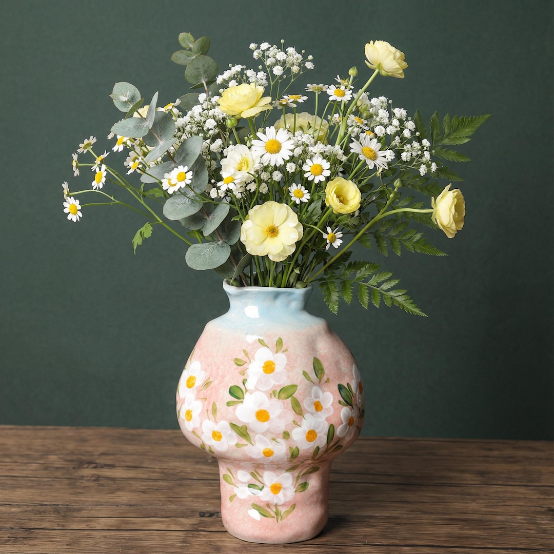 Hand-painted Floral Ceramic Vase - Etsy