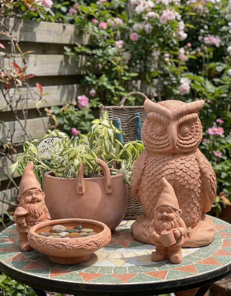 Large Terracotta Owl Garden Statue - Etsy