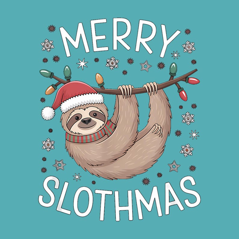 Funny Sloth Christmas PNG, Sarcastic Merry Slothmas Xmas Lights Clipart ...