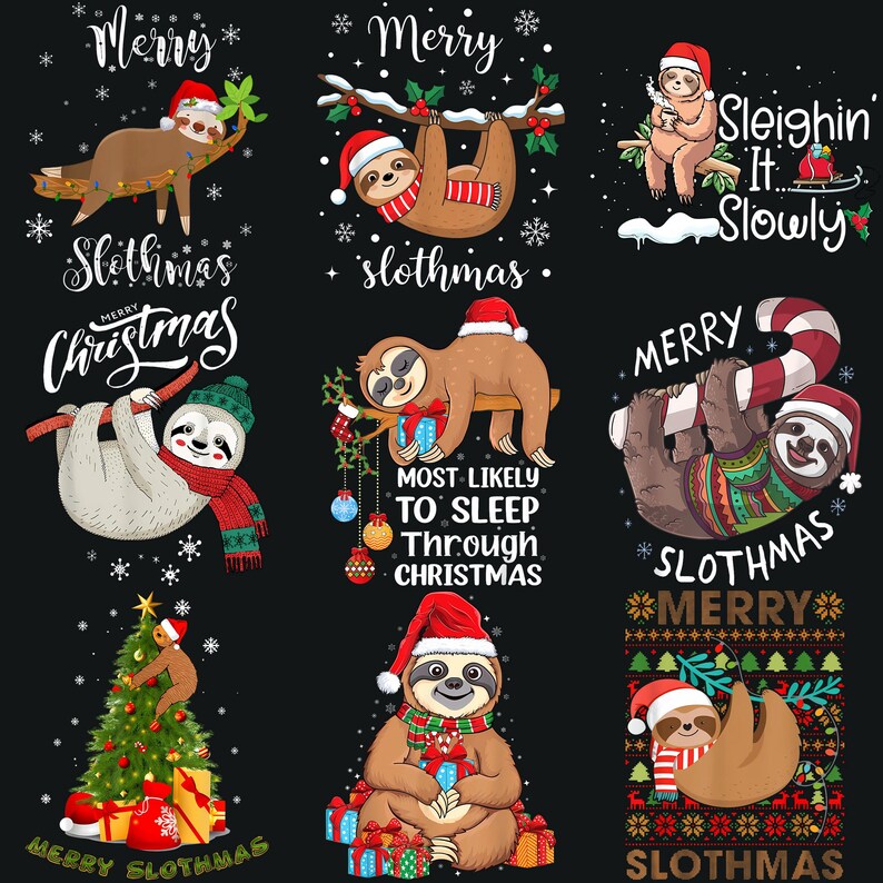 Funny Sloth Christmas PNG, Sarcastic Merry Slothmas Xmas Lights Clipart ...
