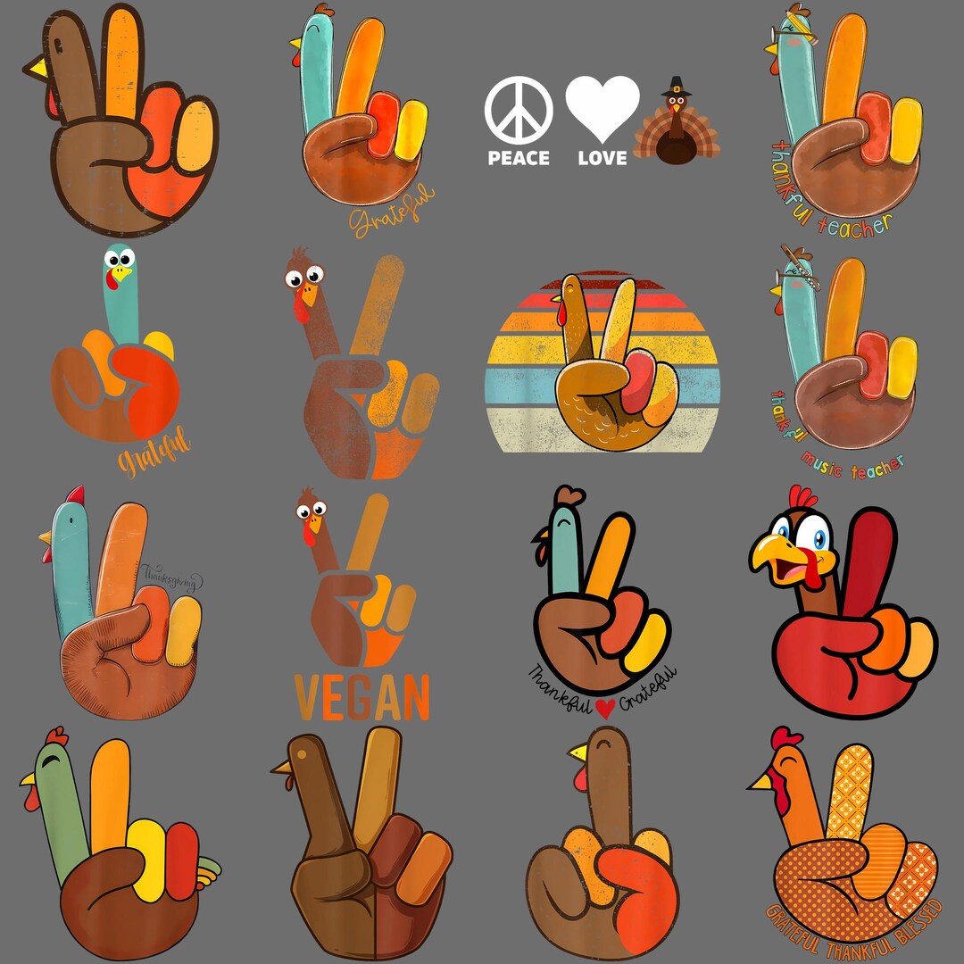 Peace Sign Turkey Hand PNG Funny Thanksgiving Hippie Clipart, Cute ...
