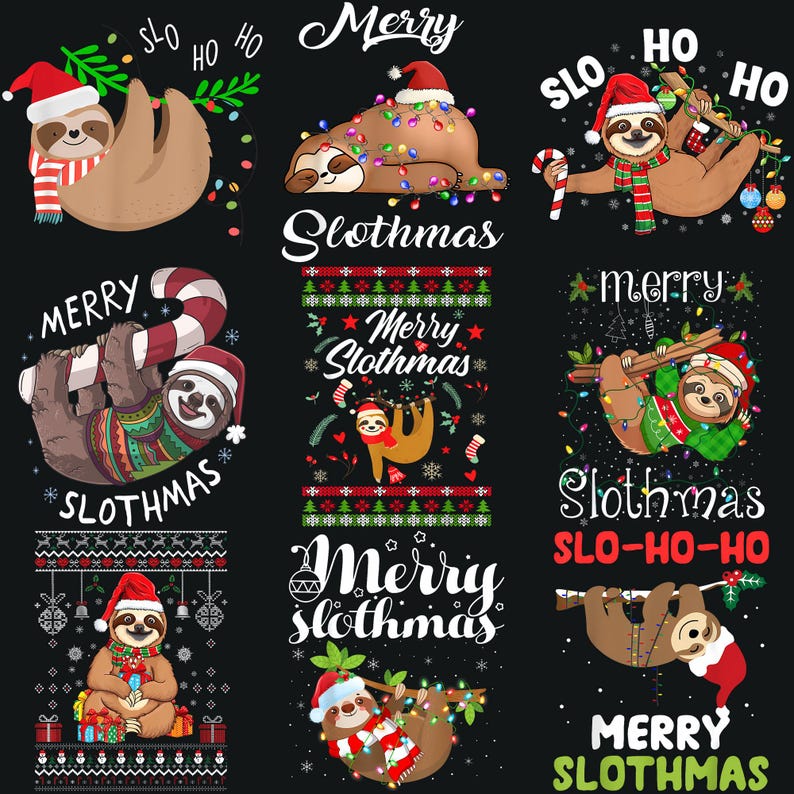 Funny Sloth Christmas PNG, Sarcastic Merry Slothmas Xmas Lights Clipart ...