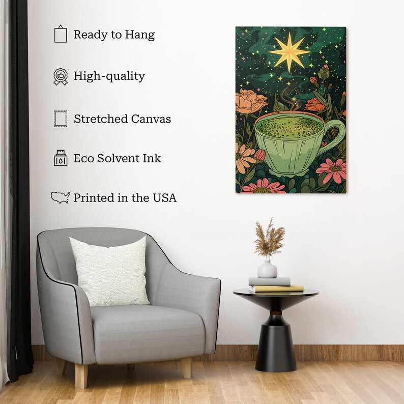 Matcha Green Tea Wall Art on Canvas - Witchy Tea Coffee Bar Decor ...