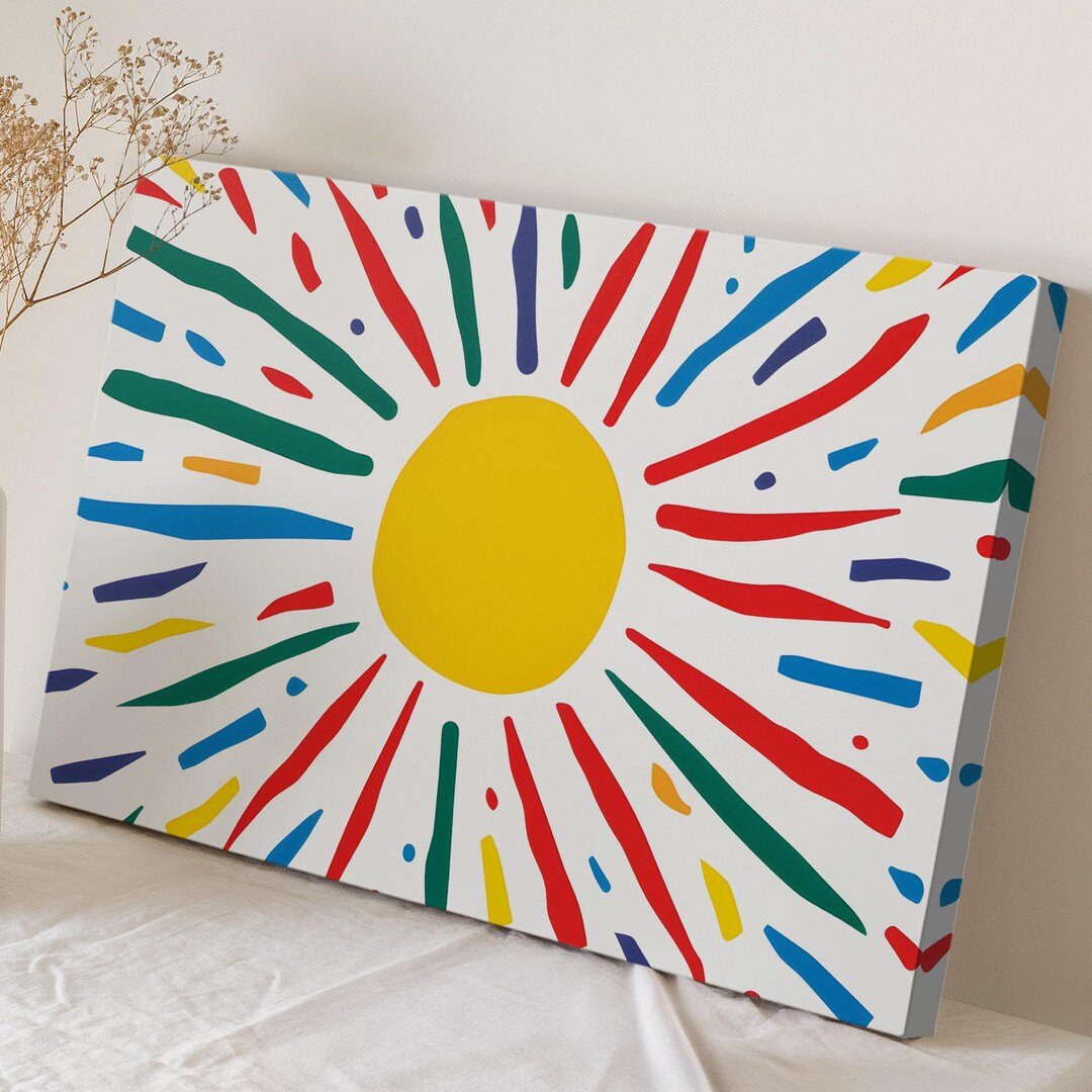 Rainbow Sun Canvas Wall Art - Abstract Minimalist Sun Wall Decor ...