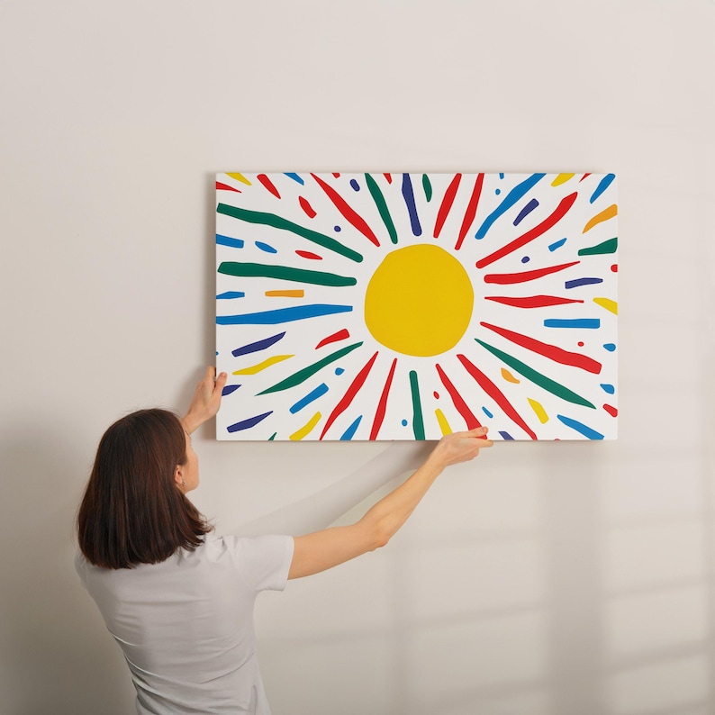 Rainbow Sun Canvas Wall Art - Abstract Minimalist Sun Wall Decor ...