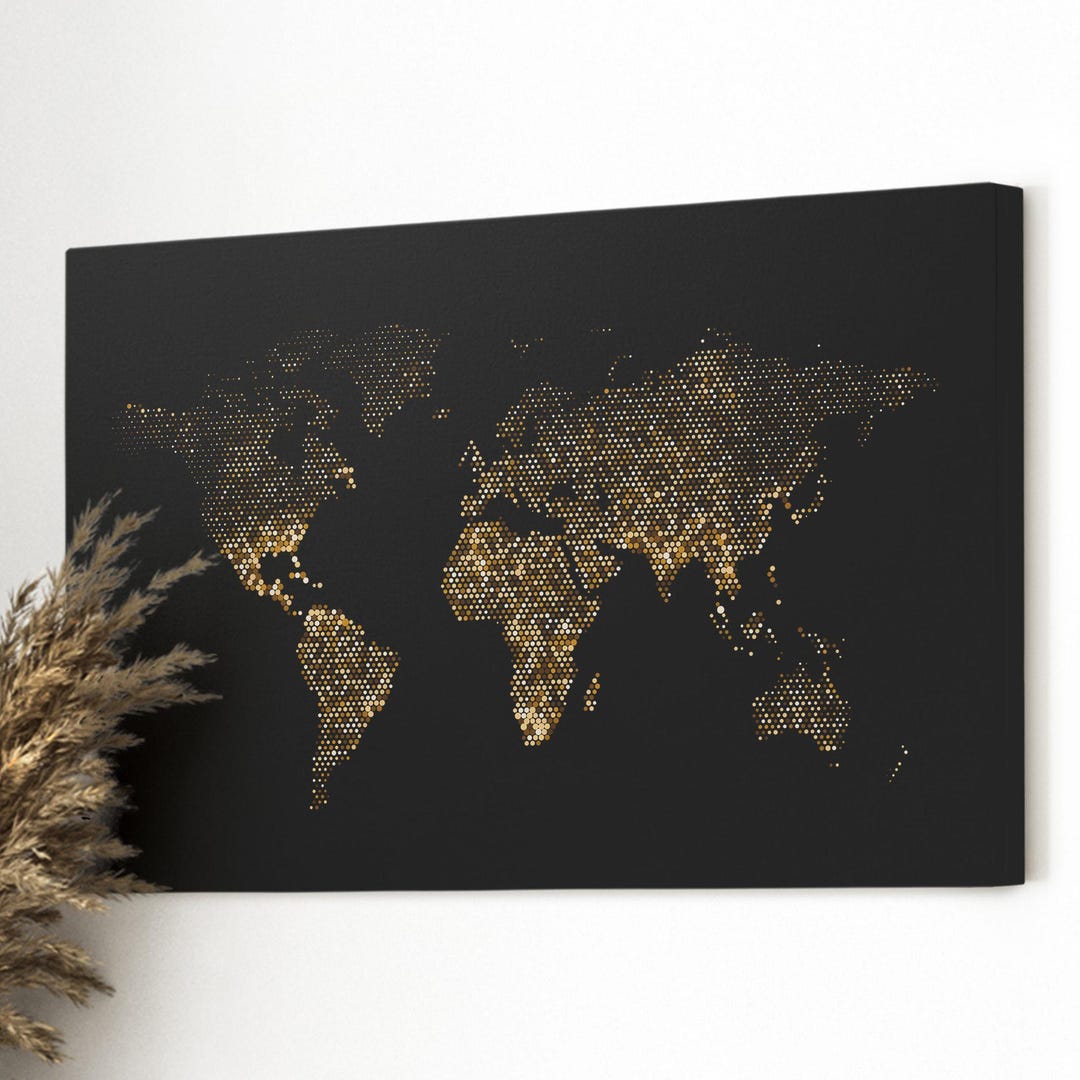 Black and Gold Luxury World Map Canvas Wall Art - Luxury Office Large ...