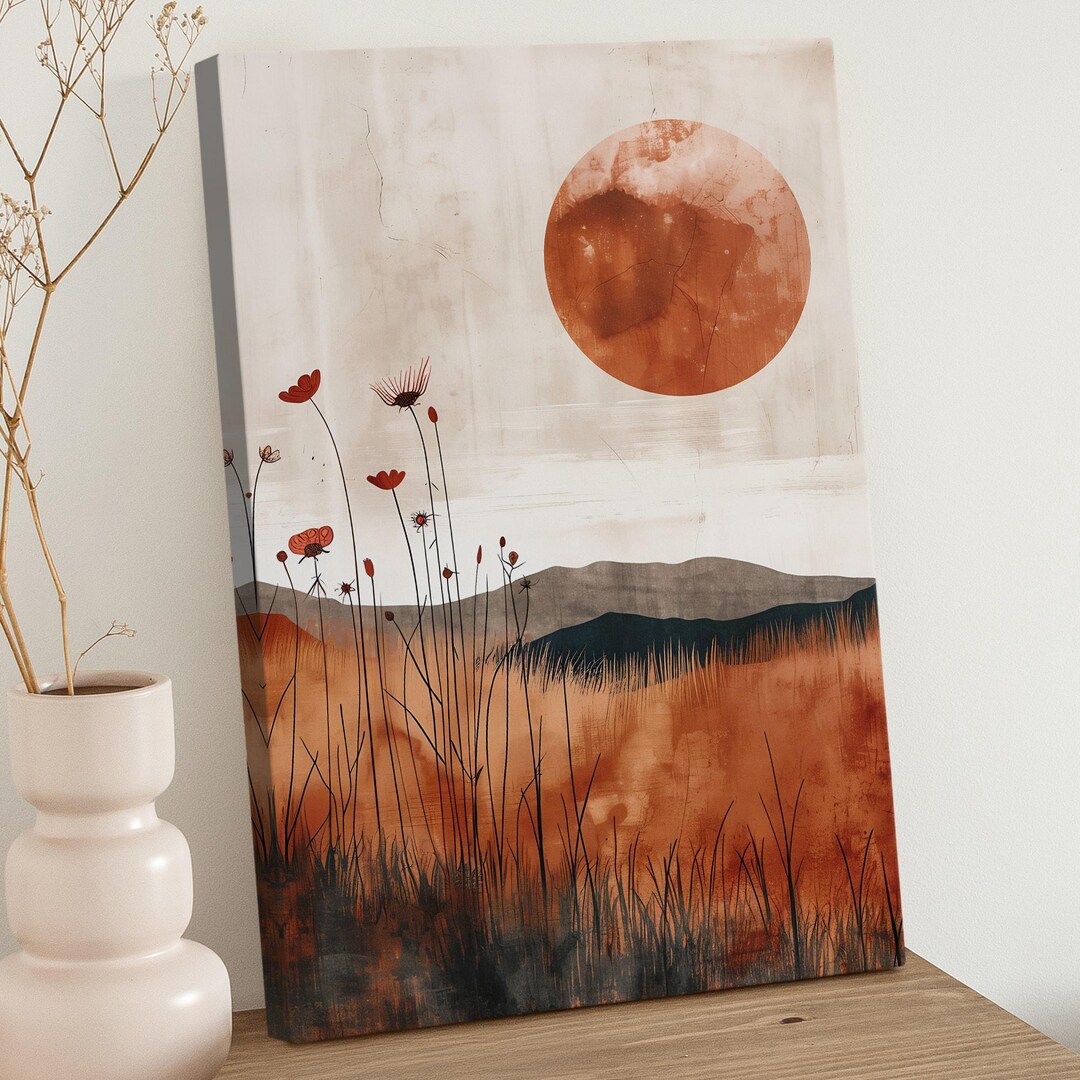 Autumn Glow Minimalist Abstract Canvas Wall Decor - Golden Field Autumn ...
