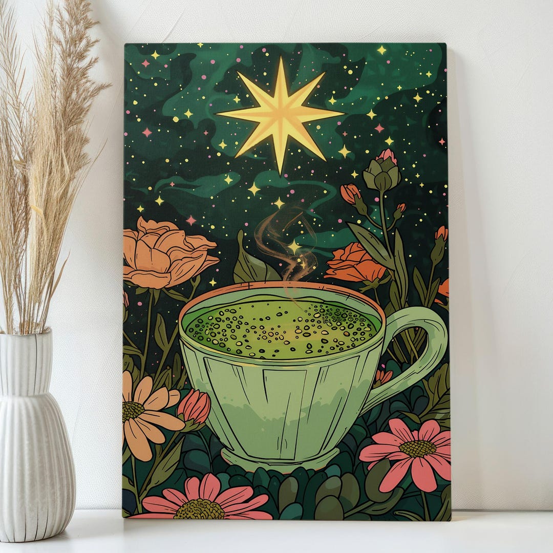 Matcha Green Tea Wall Art on Canvas - Witchy Tea Coffee Bar Decor ...