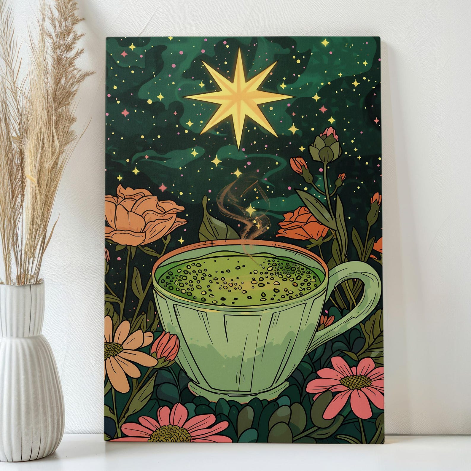 Matcha Green Tea Wall Art on Canvas - Witchy Tea Coffee Bar Decor ...