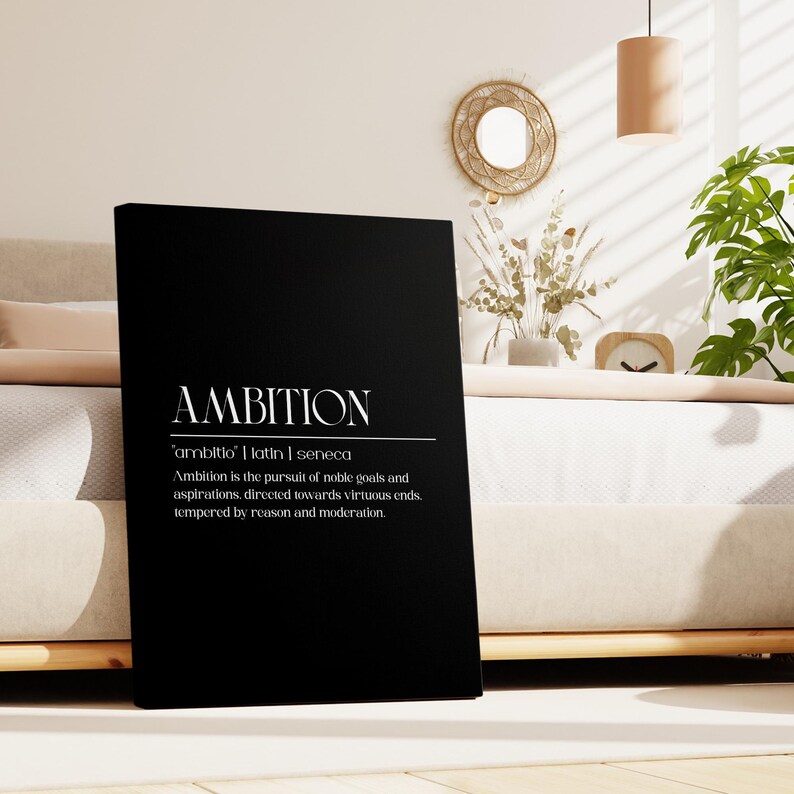 Ambition Definition Canvas Wall Art - Black and White Minimalist ...