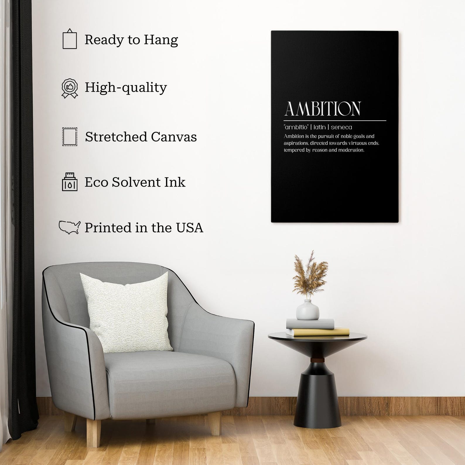 Ambition Definition Canvas Wall Art - Black and White Minimalist ...