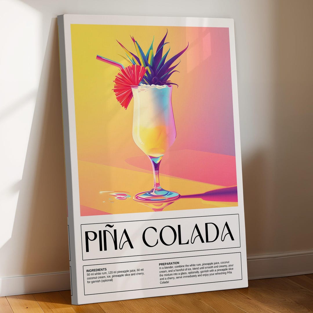 Pina Colada Cocktail Canvas Wall Art - Alcohol Bar Wall Decor - Trendy ...
