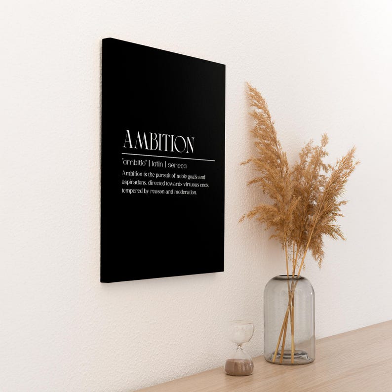 Ambition Definition Canvas Wall Art - Black and White Minimalist ...