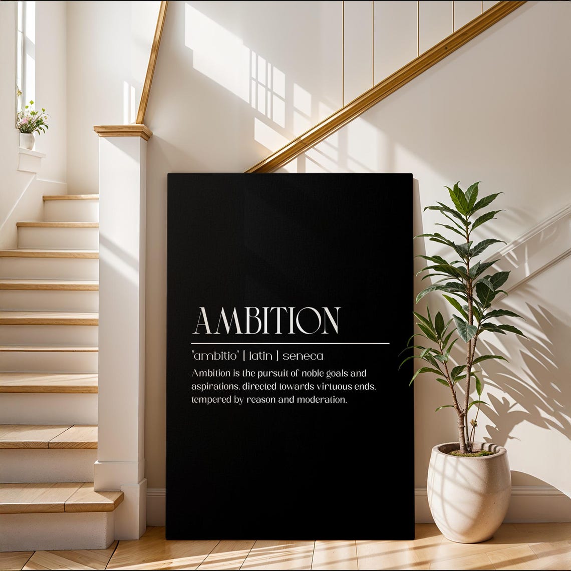 Ambition Definition Canvas Wall Art - Black and White Minimalist ...