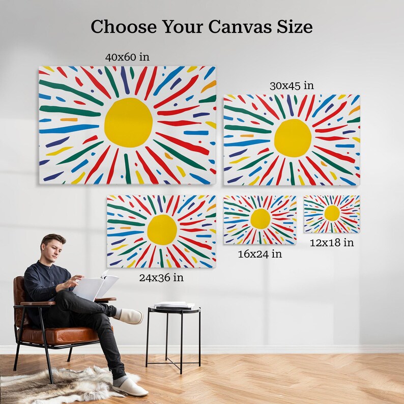 Rainbow Sun Canvas Wall Art - Abstract Minimalist Sun Wall Decor ...