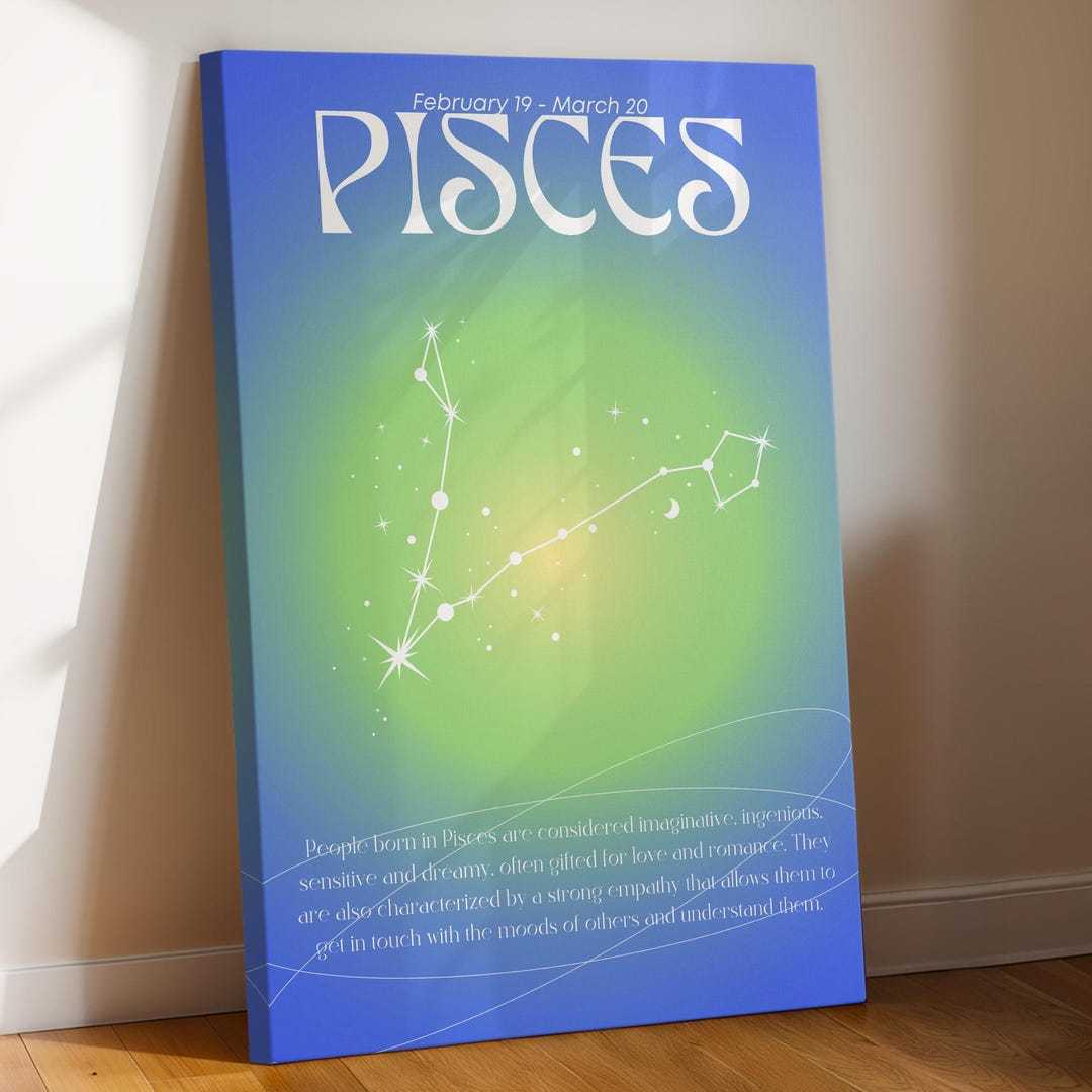 Pisces Star Sign Wall Art on Canvas - Aesthetic Preppy Aura Wall Art ...