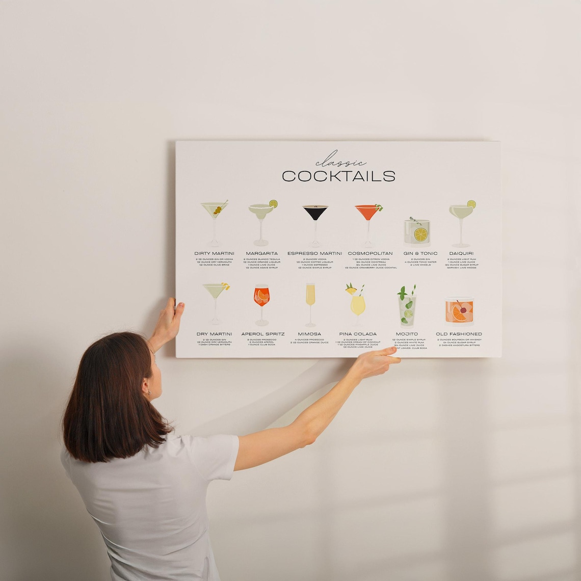 Classic Cocktails Canvas Wall Print - Types of Cocktail Preppy Wall Art ...