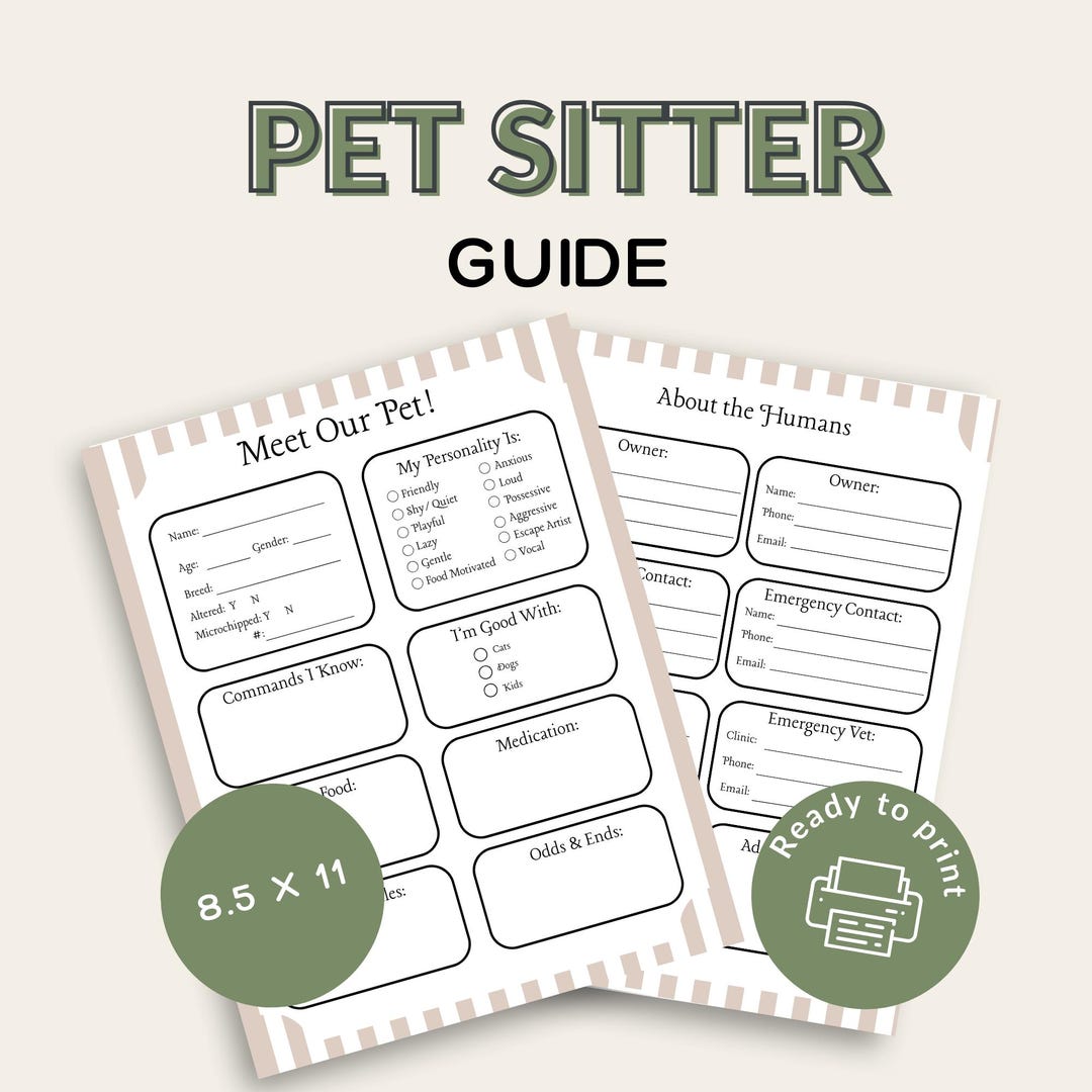 Pet Sitter Guide Download Pet Information Form for Dog Care Instruction ...