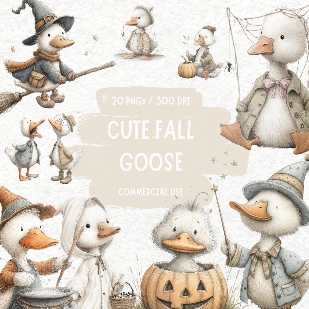 Silly Goose Halloween Clipart Set: Watercolor Fall PNG (digital ...