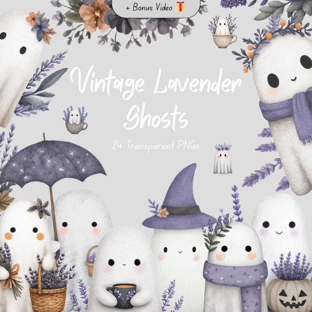Vintage Lavender Ghost Clipart, Autumn Ghost Clip Art, Watercolor Ghost ...