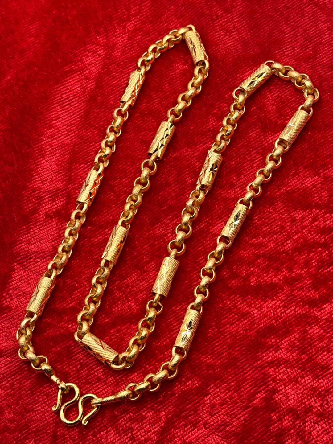 24K Gold Plated Thai Barrel Link Necklace | Vintage Unisex Chain - Etsy