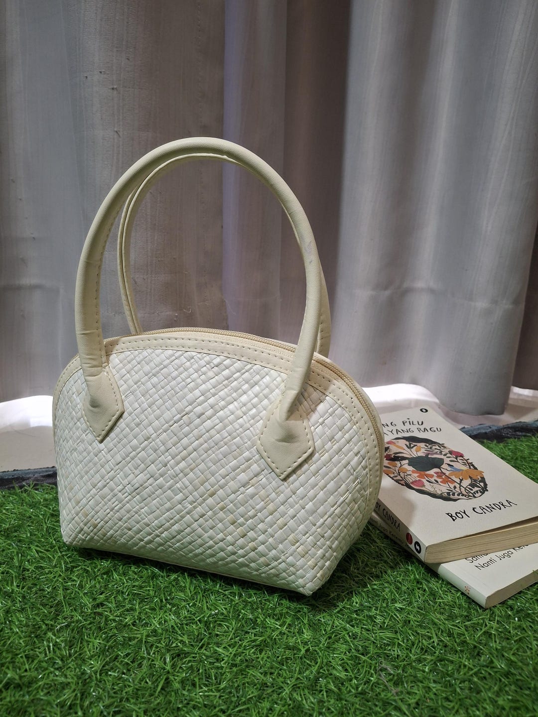 Handwoven Pandanus Tote Bag With Zipper, Summer Beach Handbag, Eco ...