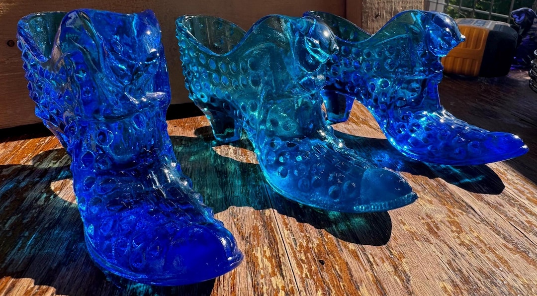 Fenton Glass Boots (blue) - Etsy