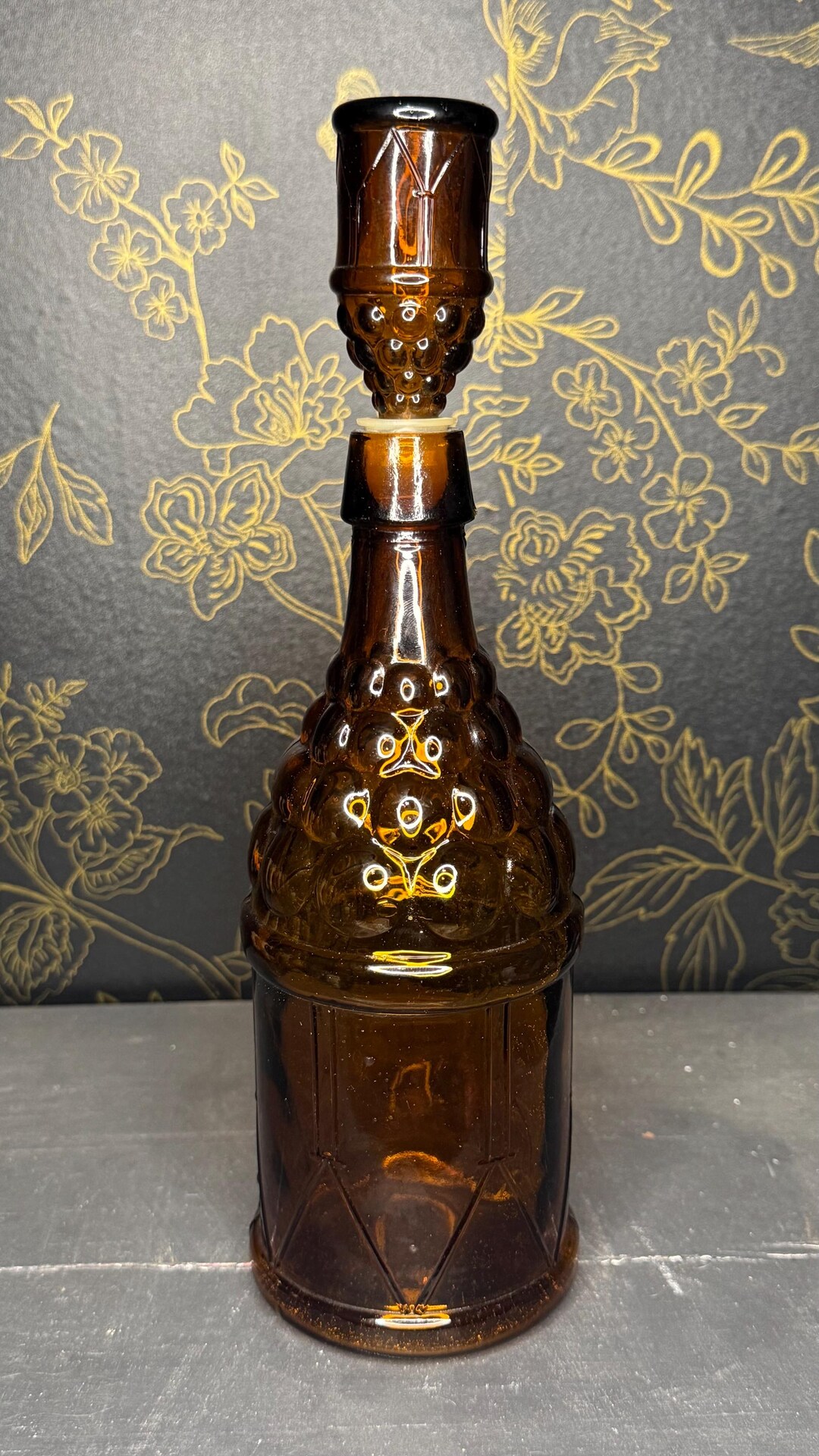 Vintage Wheaton Amber Glass Drum and Grape Motif Bottle - Etsy