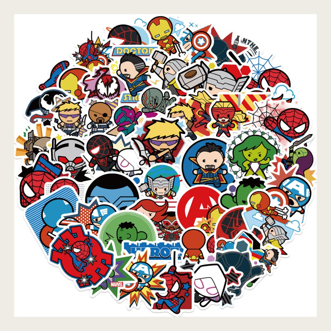 Marvel Stickers Pack - 50 Cute Decals for Laptops, Water Bottles ...