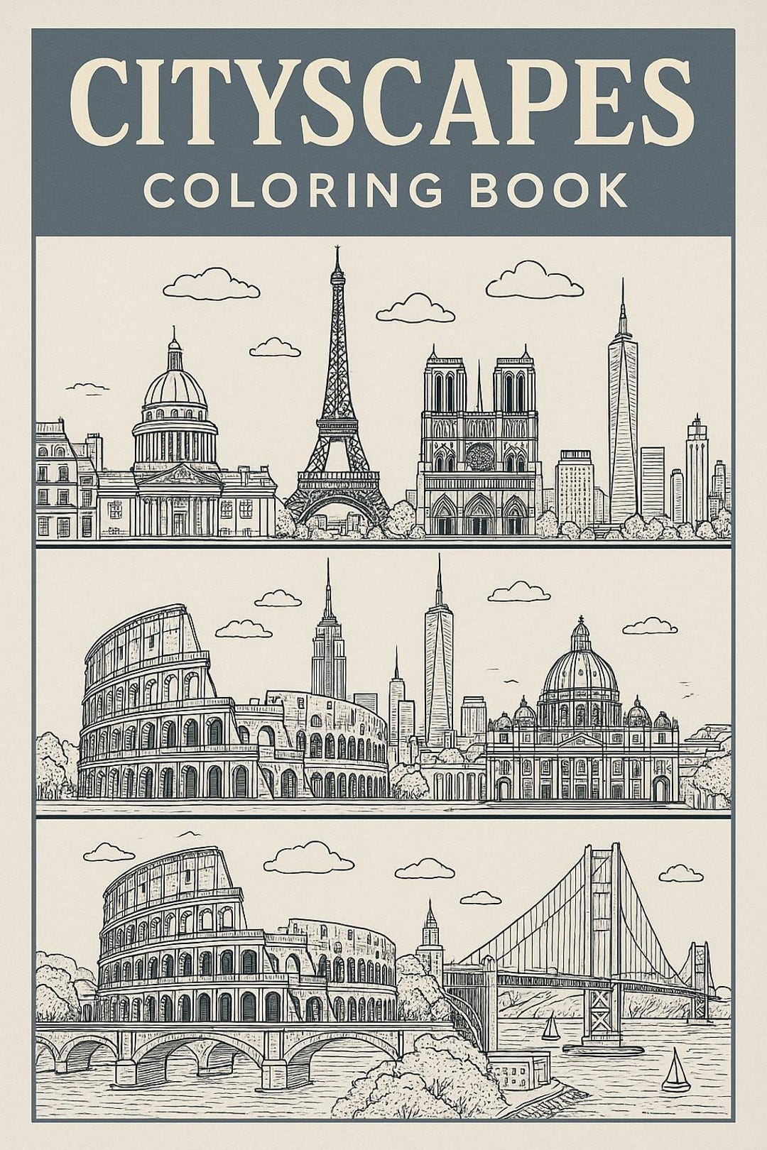 Cityscapes Coloring Book | 50 Printable Pages of Famous Cities ...