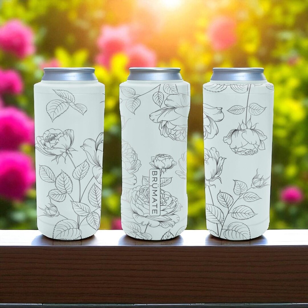 Roses Brumate Slim Can Cooler – Engraved Rose Pattern Stainless Steel ...