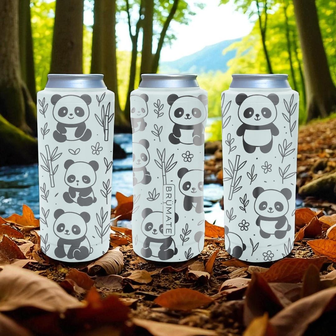 Engraved Panda Brumate Slim Can Cooler – Cute Bamboo Forest Pattern for ...