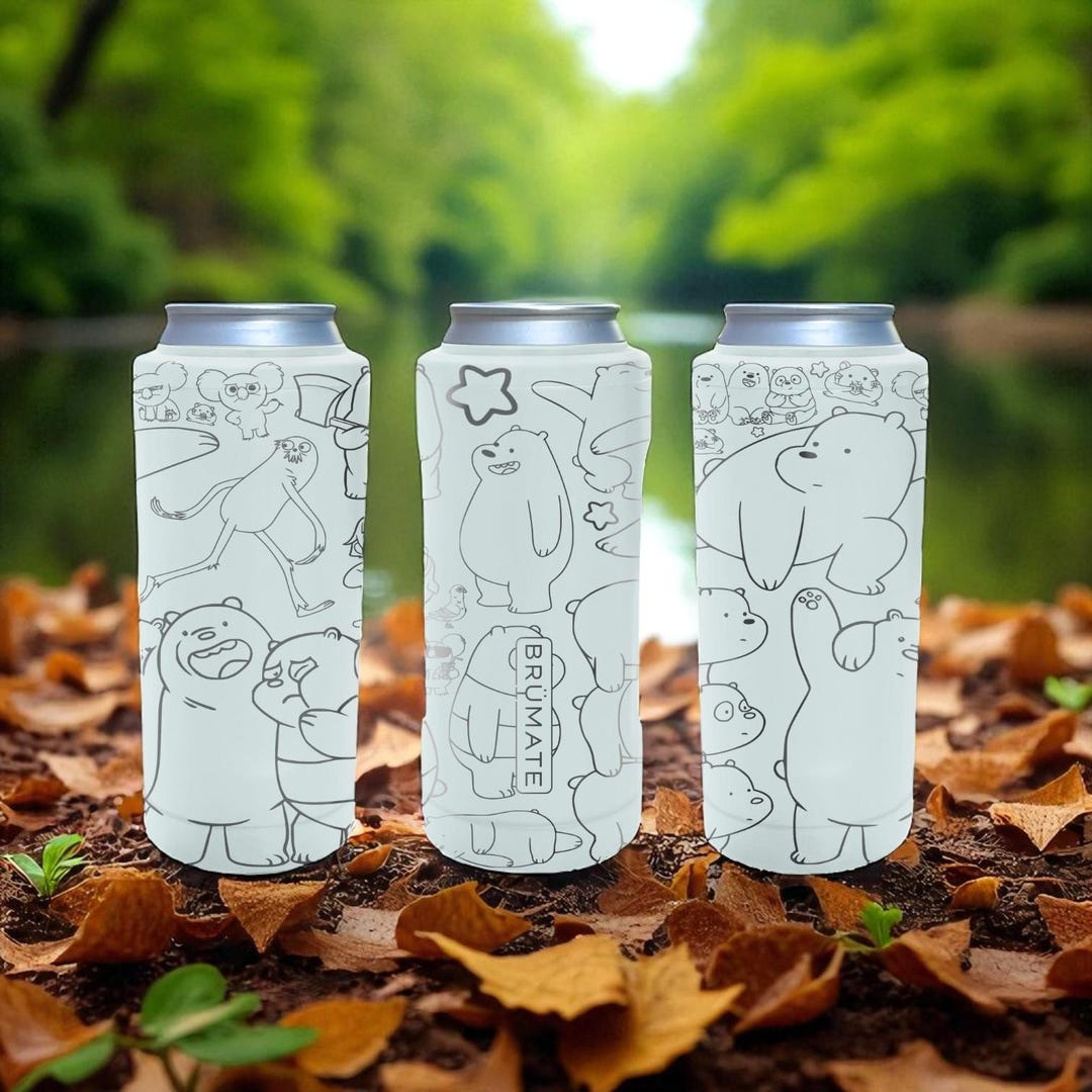 Engraved Bear Friends Brumate Slim Can Cooler – Cute Cartoon Animal ...