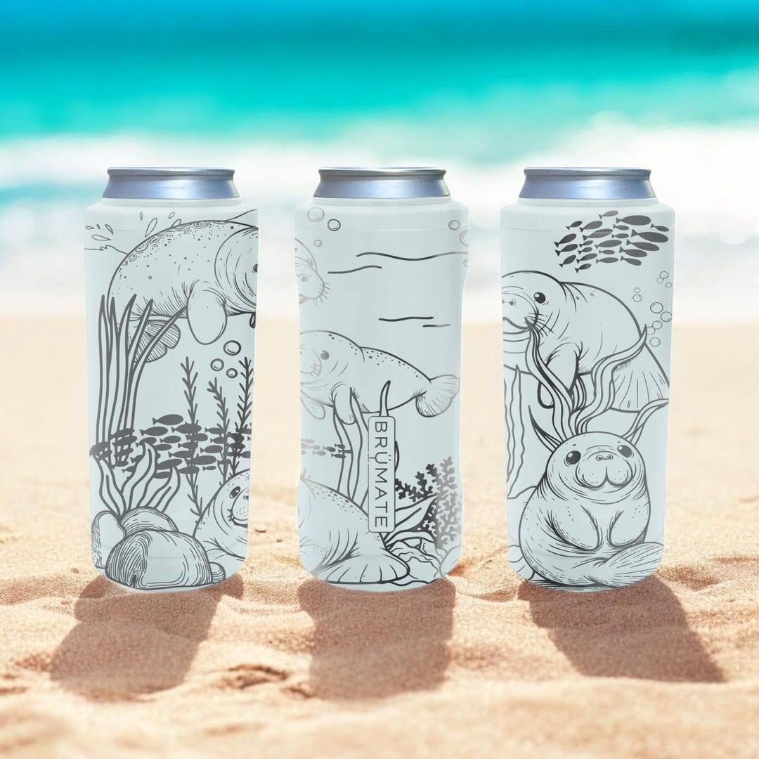 Manatee Brumate Slim Can Cooler – Engraved Sea Cow Ocean Design ...
