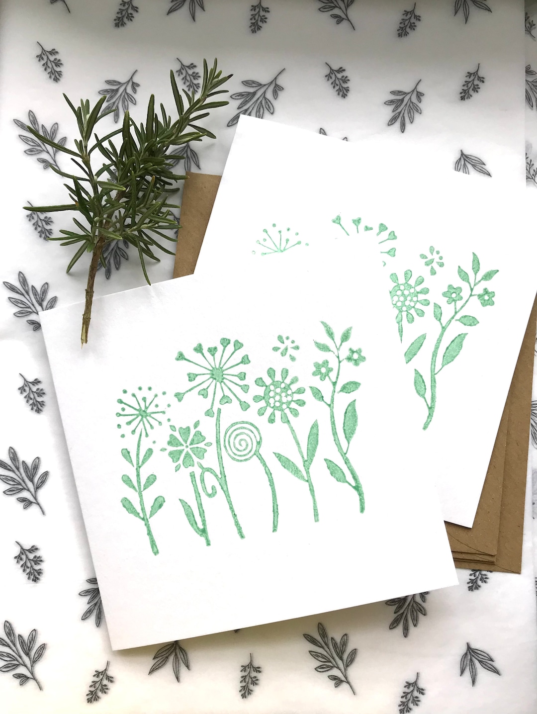 Spring Flower Cards, Set of Four Block Printed Cards, Greeting Card ...