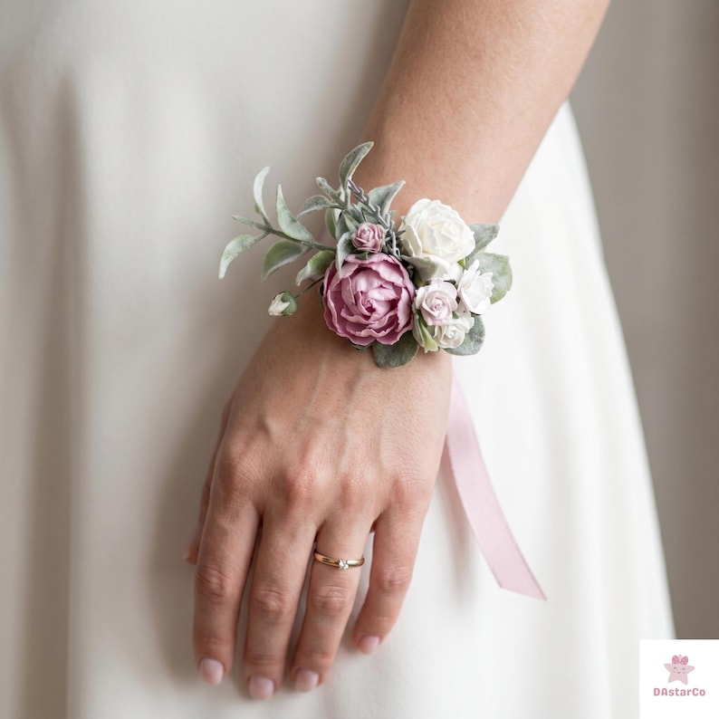 Handmade Mauve Rose Wrist Corsage, Wedding Floral Accessories - Etsy