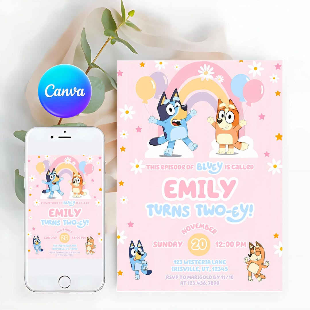 Bluey Birthday Invitation, Bluey TWOEY 2nd Birthday Invitation, Bluey ...