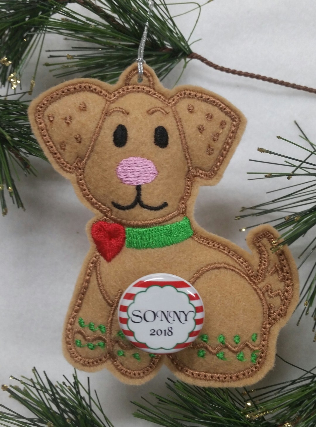 Personalized Embroidered Gingerbread Dog Ornament: Custom Felt ...