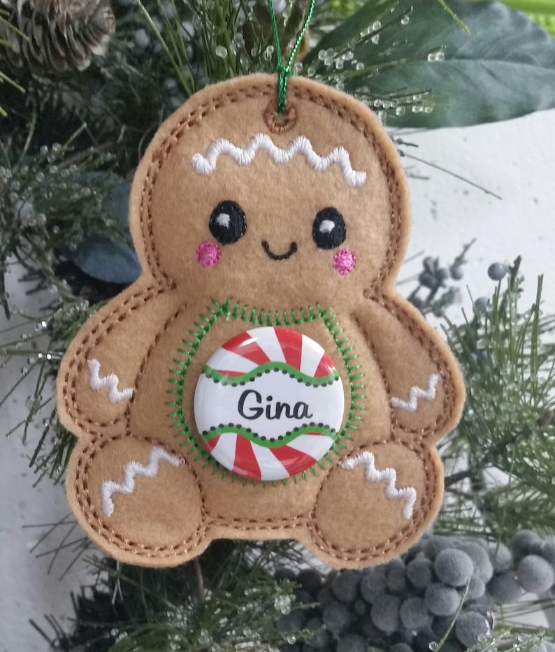 Personalized Felt Gingerbread Christmas Ornament: Embroidered Holiday ...