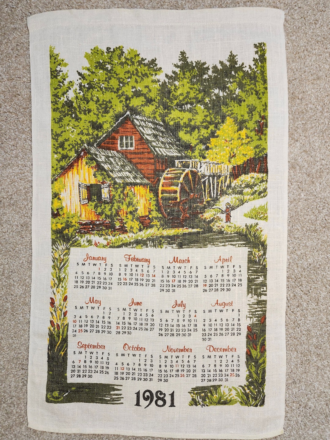 Vintage 1981 Linen Calendar Towel - Etsy