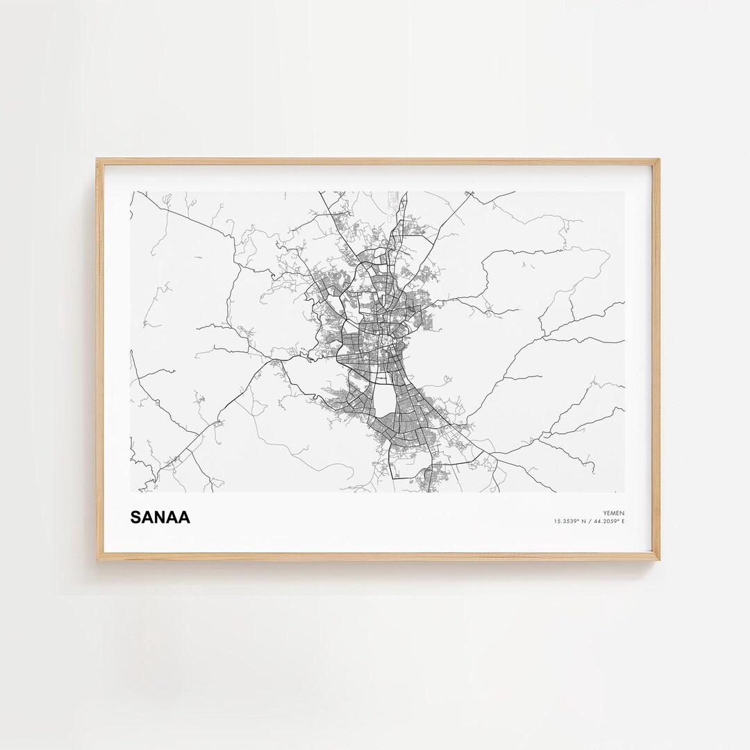 Sanaa Landscape Map Print, Sanaa Yemen Modern Map Poster, Sanaa Framed ...