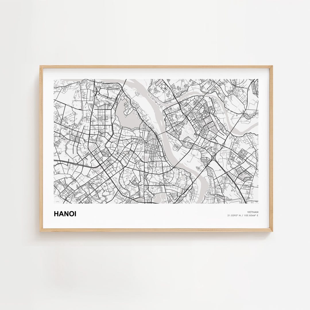 Hanoi Landscape Map Print, Hanoi Vietnam Modern Map Poster, Hanoi Road ...