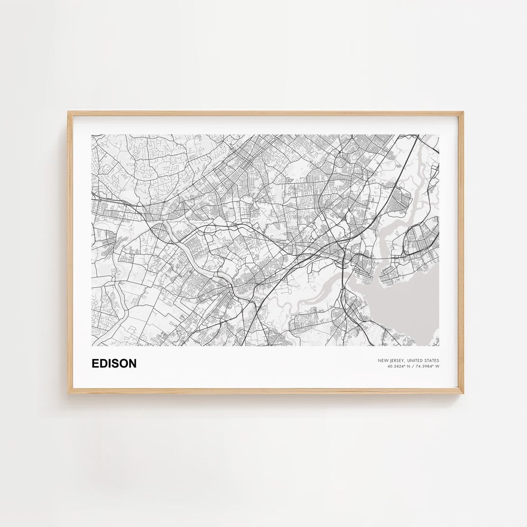Edison Landscape Map Print, Edison New Jersey Modern Map Poster, Edison ...
